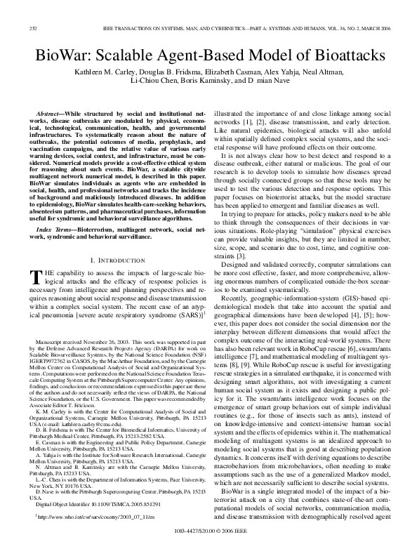 (PDF) BioWar: scalable agent-based model of bioattacks
