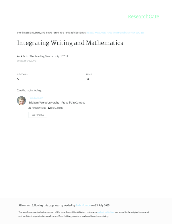 (PDF) Integrating Writing and Mathematics | Eula Monroe - Academia.edu