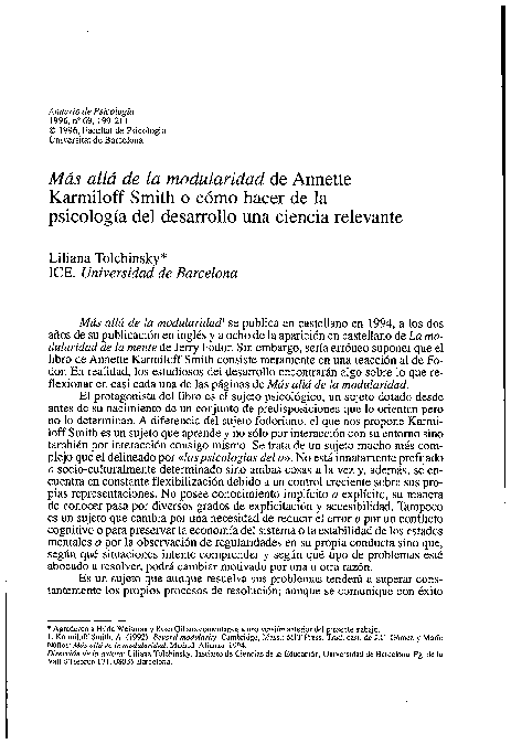 (PDF) Más allá de la modularidad de Annette Karmiloff Smith o cómo ...