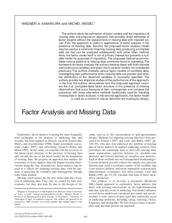 (PDF) Factor Analysis and Missing Data