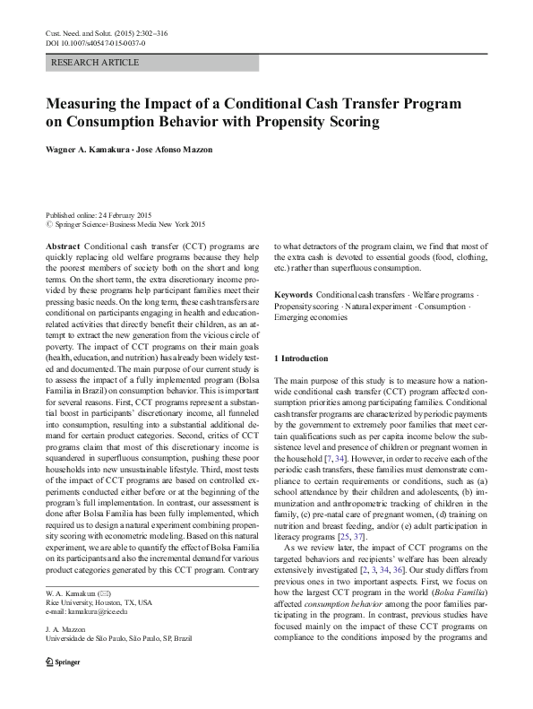 (PDF) Measuring the Impact of a Conditional Cash Transfer Program on ...