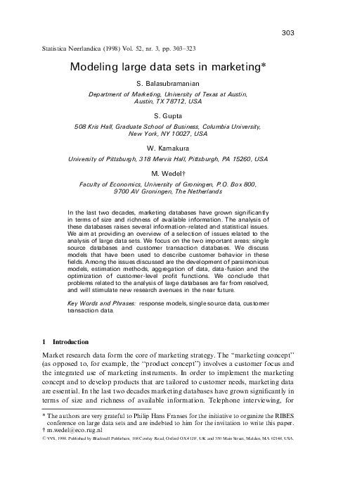 (PDF) Modeling large data sets in marketing