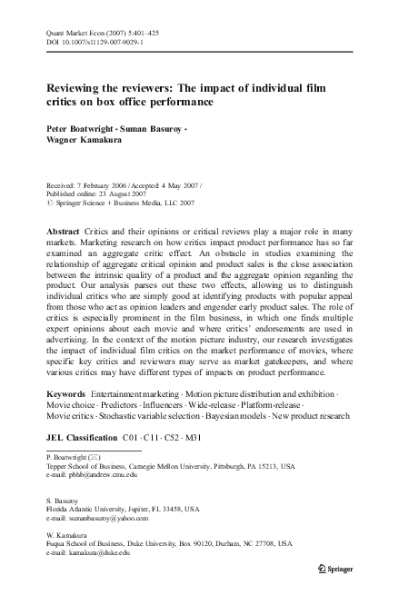 (PDF) Reviewing the reviewers: The impact of individual film critics on ...