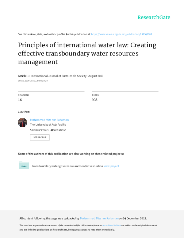 (PDF) Principles of international water law: creating effective ...