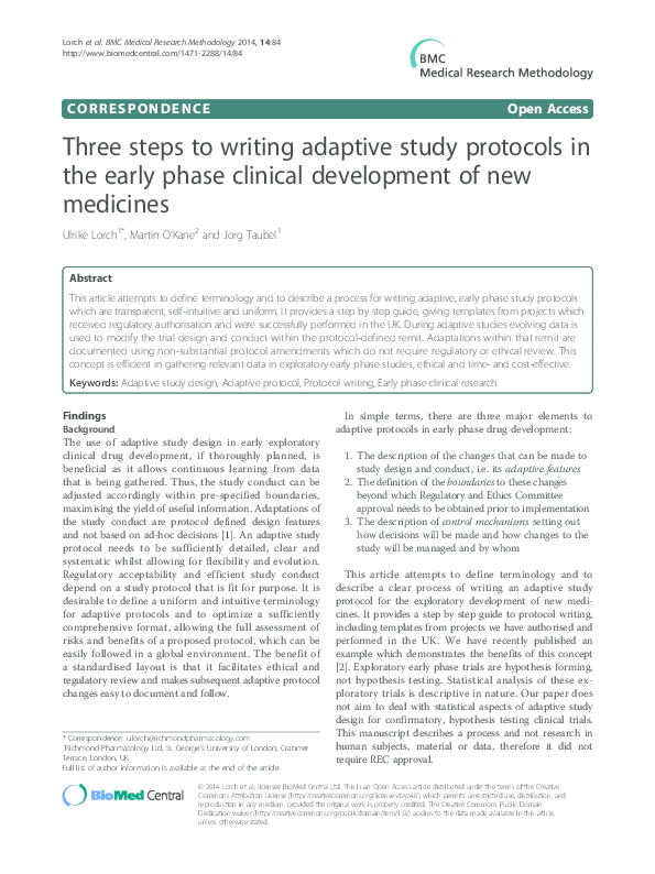 (PDF) Three steps to writing adaptive study protocols in the early ...