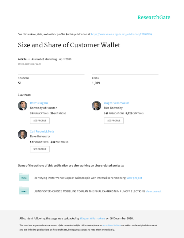 (PDF) Size and Share of Customer Wallet