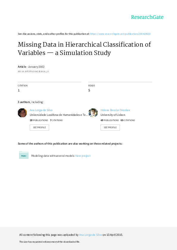 Pdf Missing Data In Hierarchical Classification Of Variables A
