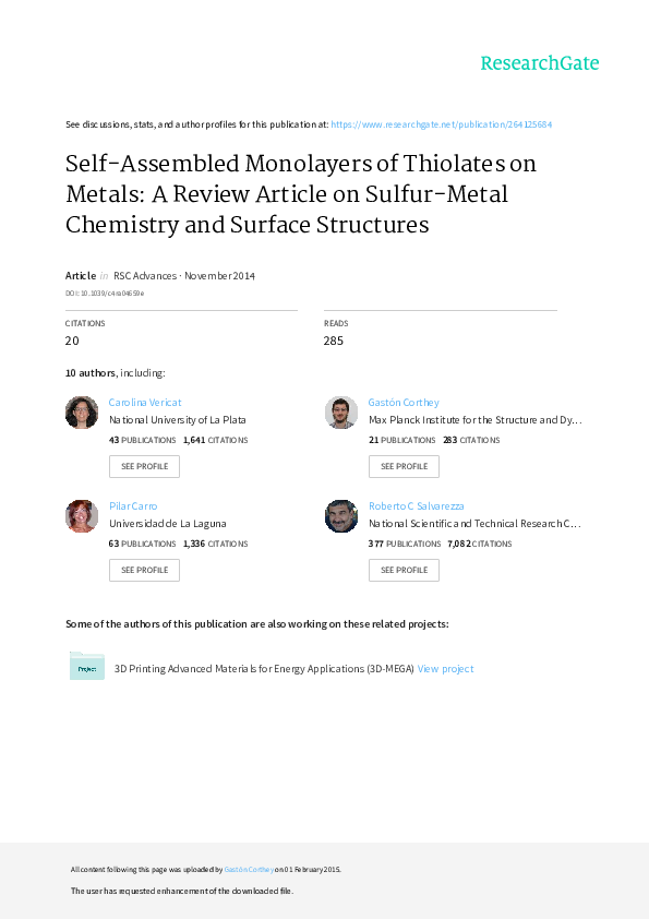 (PDF) Self-assembled monolayers of thiolates on metals: a review ...