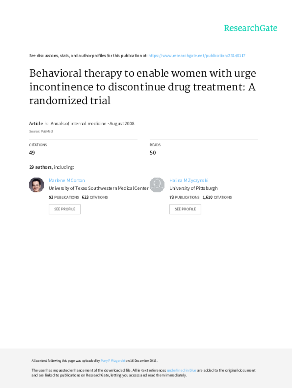 (PDF) Behavioral Therapy to Enable Women with Urge Incontinence to ...
