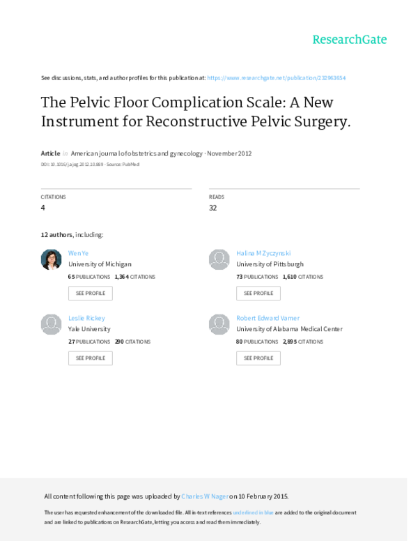 (PDF) The Pelvic Floor Complication Scale: A New Instrument for ...