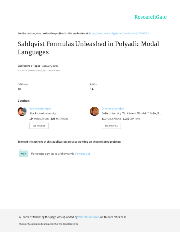(PDF) Sahlqvist formulas unleashed in polyadic modal languages