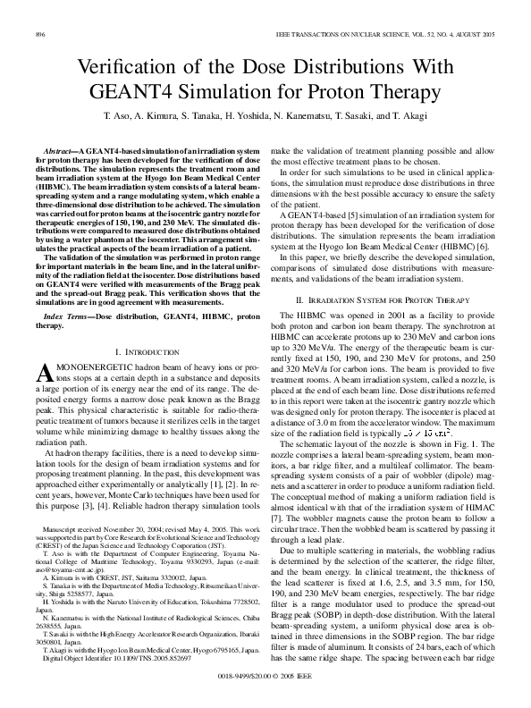 (PDF) Verification of the Dose Distributions With GEANT4 Simulation for Proton Therapy