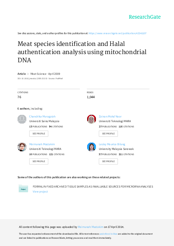 (PDF) Meat species identification and Halal authentication analysis ...