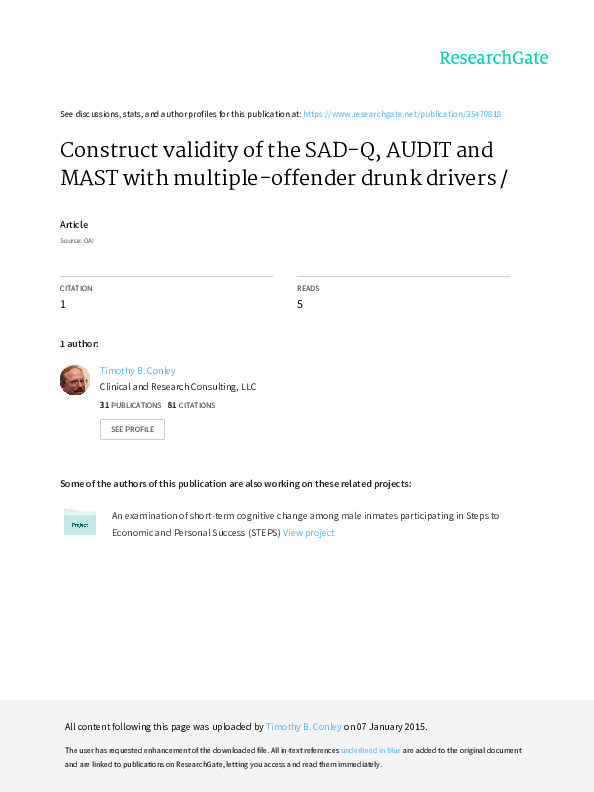 (PDF) Construct validity of the SAD-Q, AUDIT and MAST with multiple ...