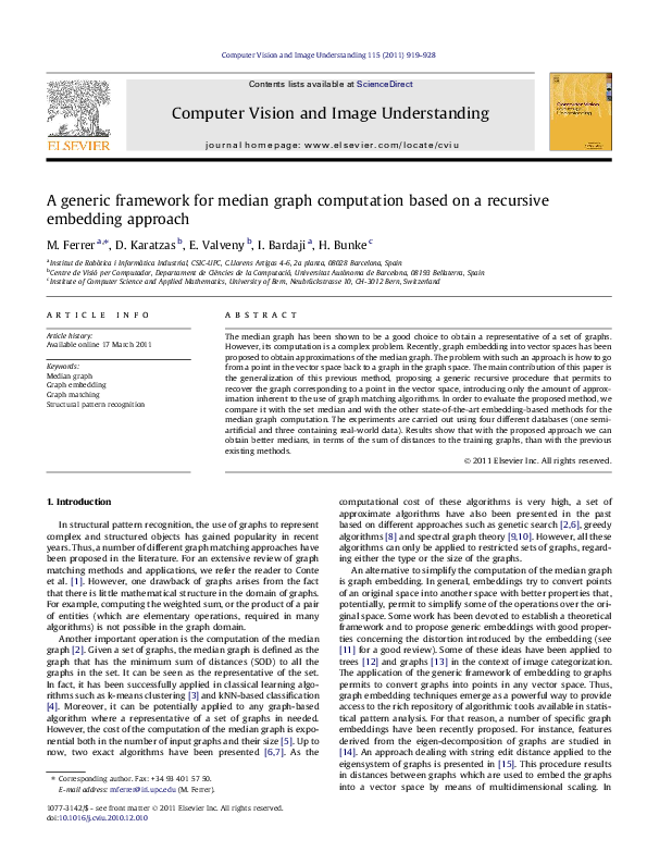 Pdf A Generic Framework For Median Graph Computation Based On A