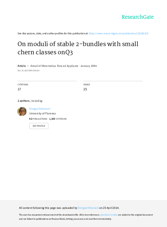 (PDF) On moduli of stable 2-bundles with small chern classes onQ 3