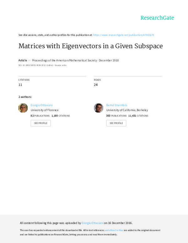 (PDF) Matrices with eigenvectors in a given subspace