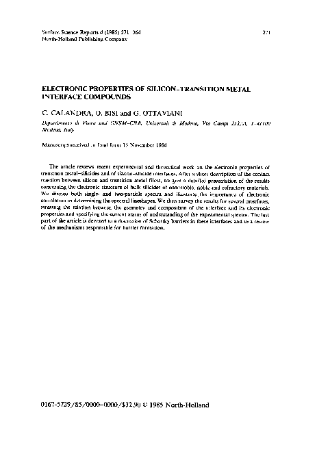 (PDF) Electronic properties on silicon-transition metal interface compounds