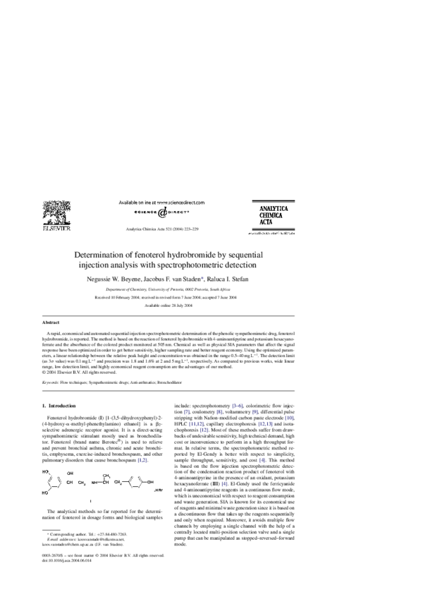 Pdf Determination Of Fenoterol Hydrobromide By Sequential Injection Analysis With