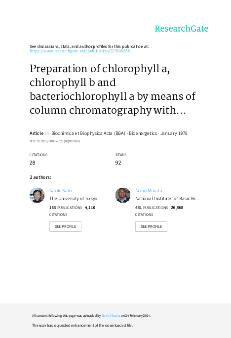 (PDF) Preparation of chlorophyll a, chlorophyll b and ...