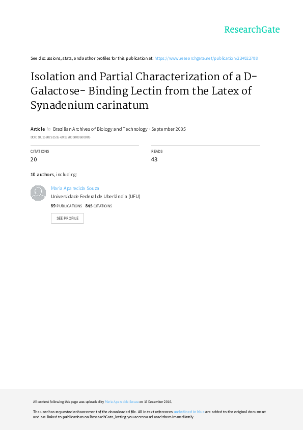(PDF) Isolation and partial characterization of a D-galactose-binding lectin from the latex of ...