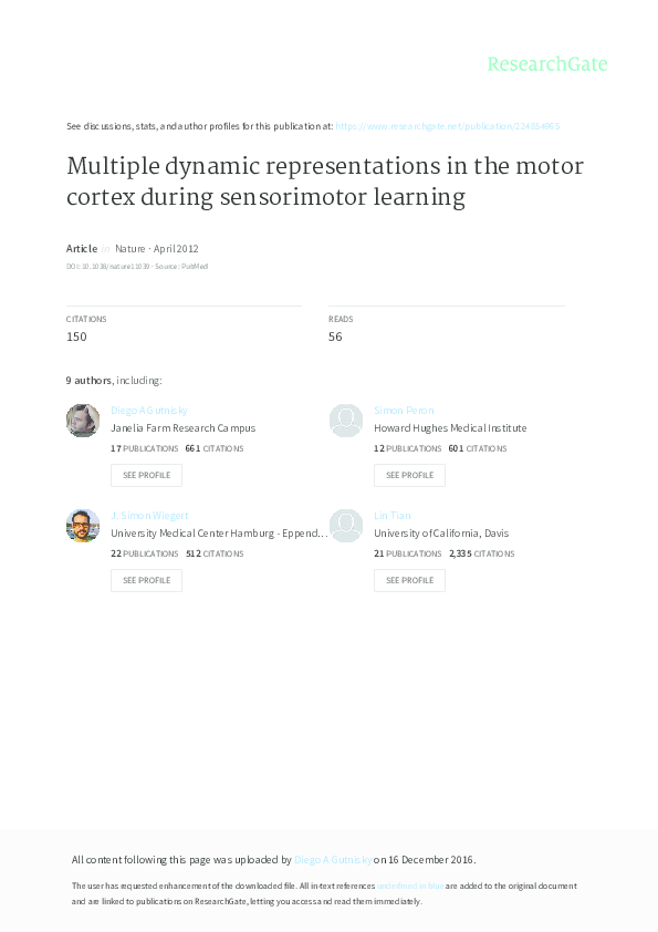 (PDF) Multiple dynamic representations in the motor cortex during sensorimotor learning