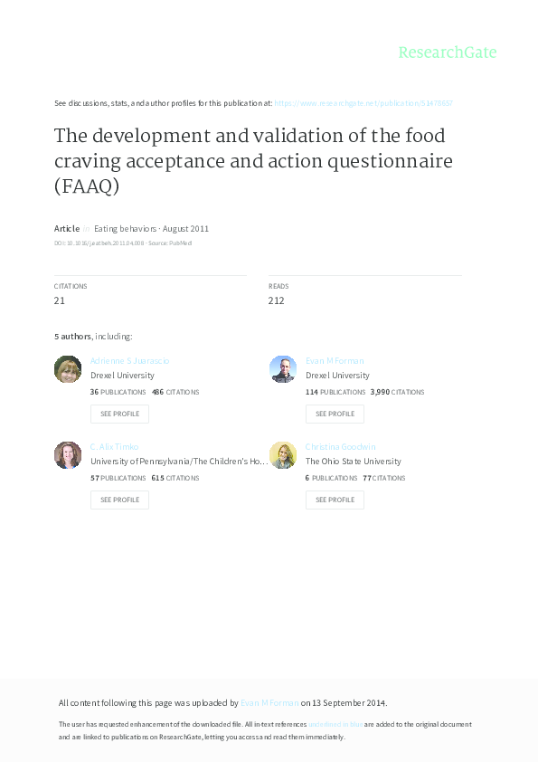 (PDF) The development and validation of the food craving acceptance and ...