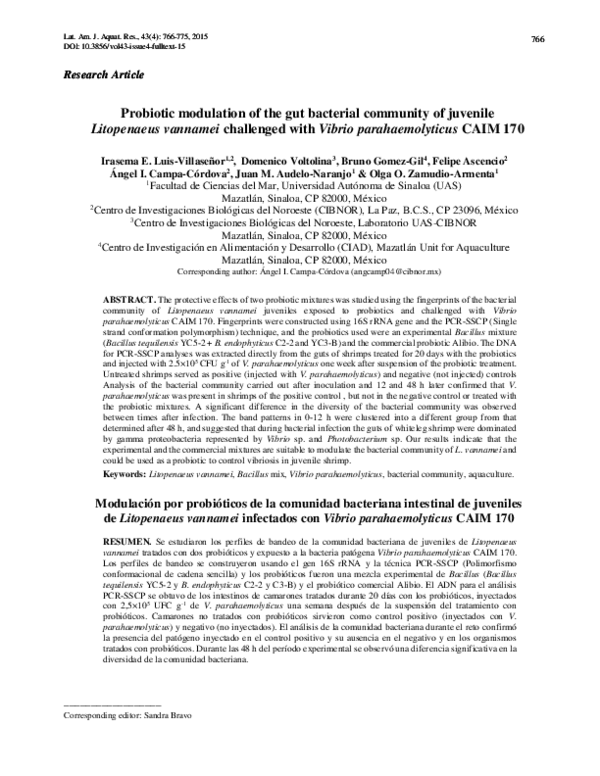 (PDF) Pacific whiteleg shrimp gut microbiota 1 Probiotic modulation of the gut bacterial ...