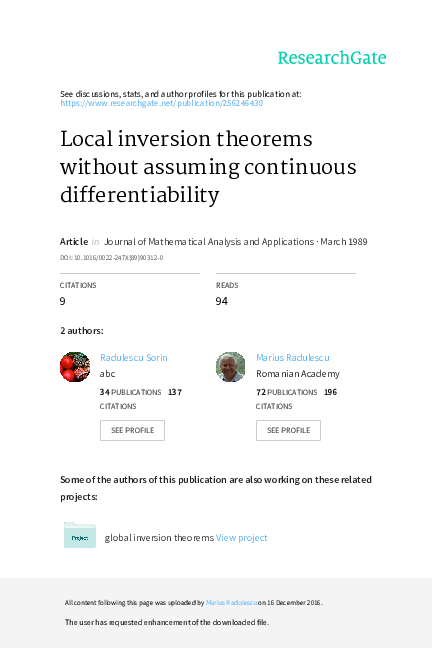 (PDF) Local inversion theorems without assuming continuous differentiability