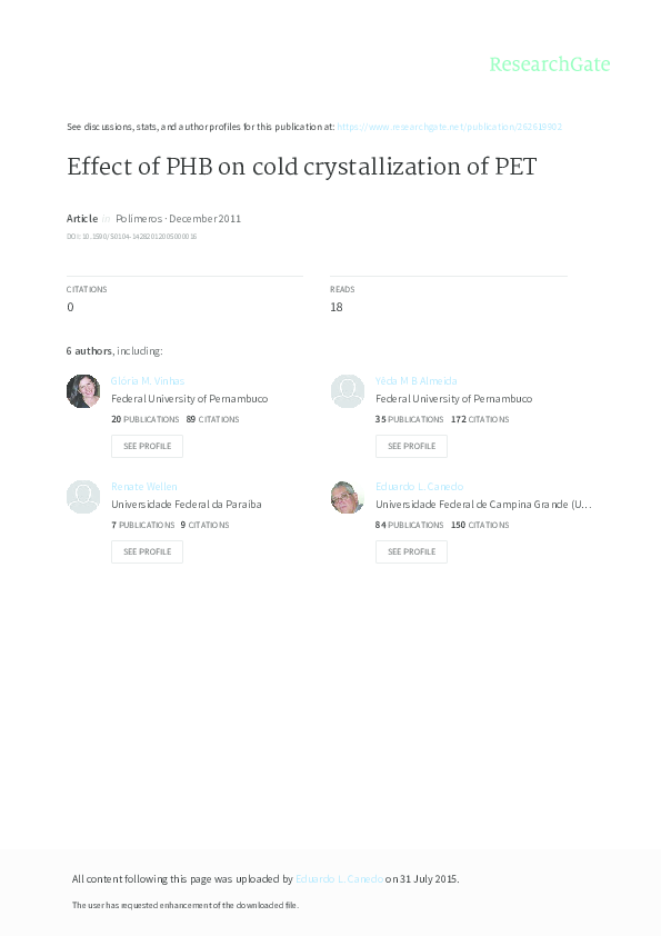 (PDF) Effect of PHB on cold crystallization of PET