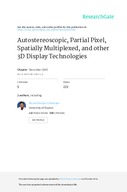 (PDF) Autostereoscopic, partial pixel, spatially multiplexed, and other 3D display technologies