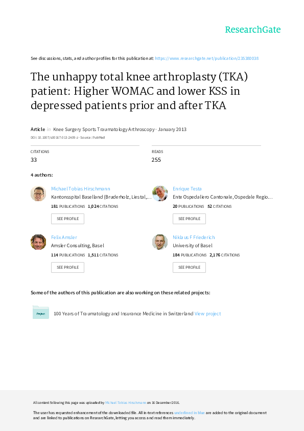 (PDF) The unhappy total knee arthroplasty (TKA) patient: higher WOMAC ...