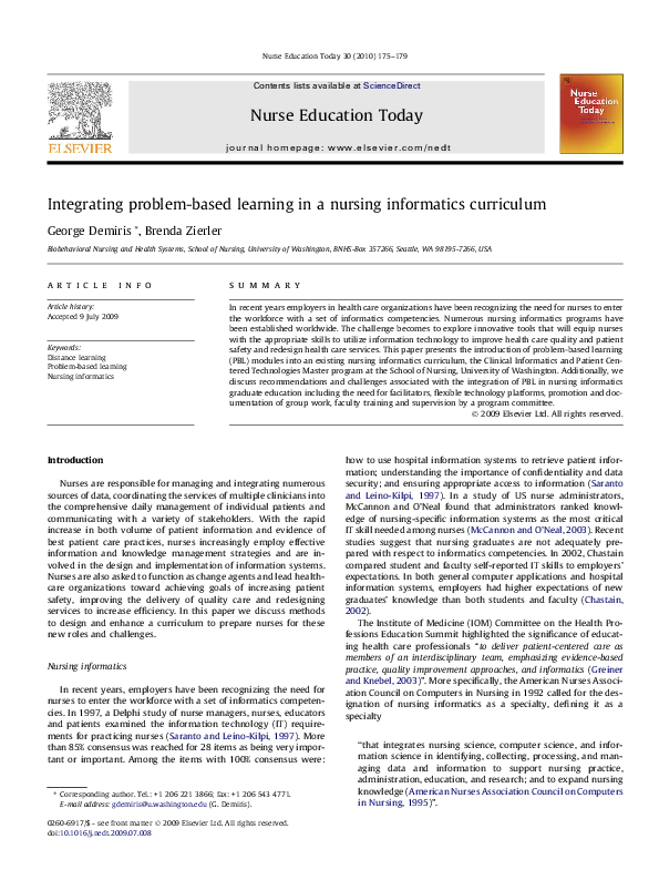 (PDF) Integrating problem-based learning in a nursing informatics curriculum