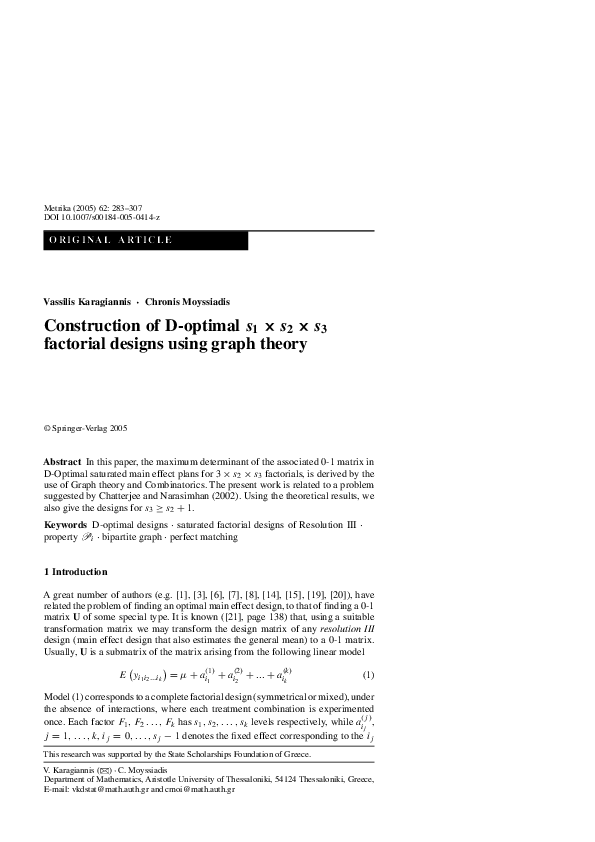 (PDF) Construction of D-optimal s 1× s 2× s 3 factorial designs using ...