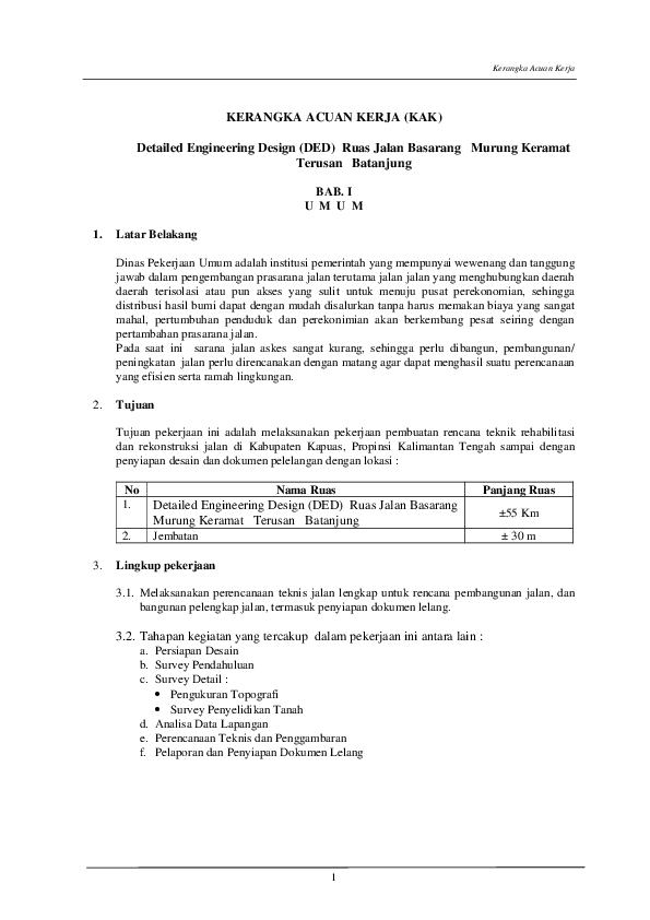 (PDF) KERANGKA ACUAN KERJA (KAK) Detailed Engineering Design (DED) Ruas ...