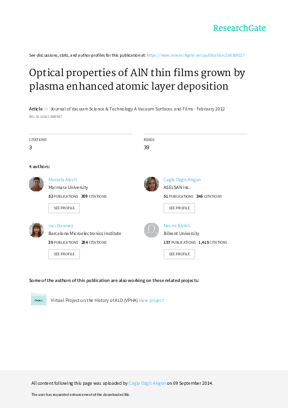 (PDF) Optical properties of AlN thin films grown by plasma enhanced ...
