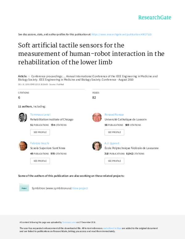 Pdf Soft Artificial Tactile Sensors For The Measurement Of Human Robot Interaction In The