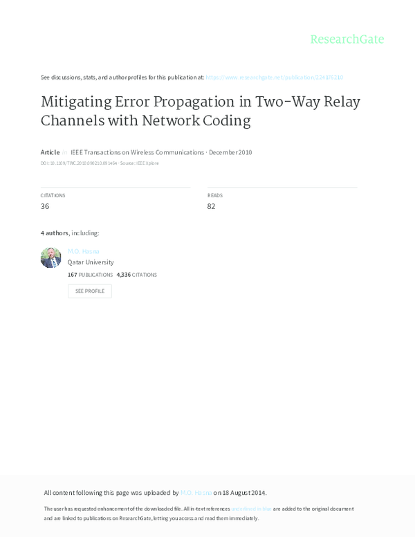 (PDF) Mitigating Error Propagation in Two-Way Relay Channels with Network Coding