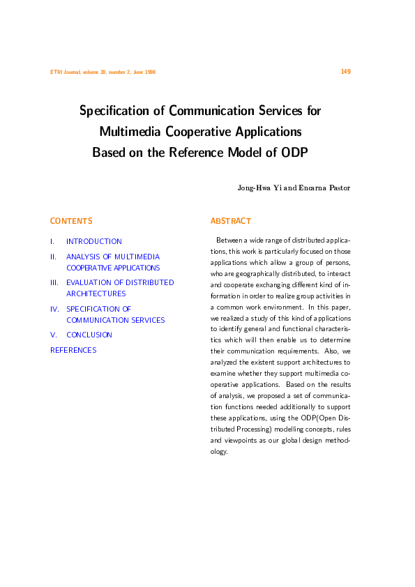 (PDF) Specification of Communication Services for Multimedia Cooperative Applications Based on ...