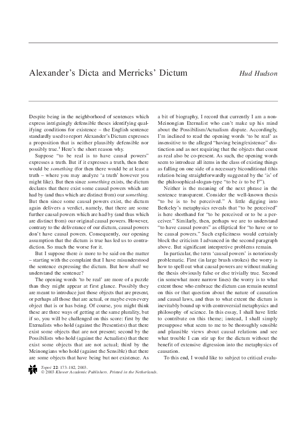 (PDF) Alexander's Dicta and Merricks' Dictum