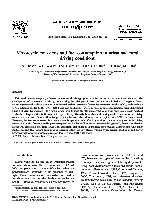 (PDF) Motorcycle emissions and fuel consumption in urban and rural ...