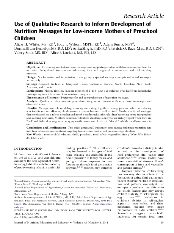 (PDF) Use of Qualitative Research to Inform Development of Nutrition ...