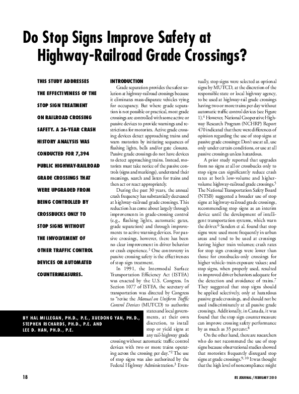 (PDF) Do Stop Signs Improve Safety at Highway-Railroad Grade Crossings?