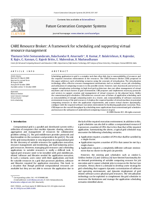 (PDF) CARE Resource Broker: A framework for scheduling and supporting ...