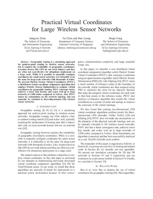 Pdf Practical Virtual Coordinates For Large Wireless Sensor Networks