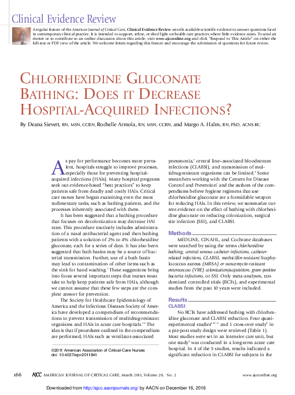 (PDF) Chlorhexidine Gluconate Bathing: Does it Decrease Hospital ...