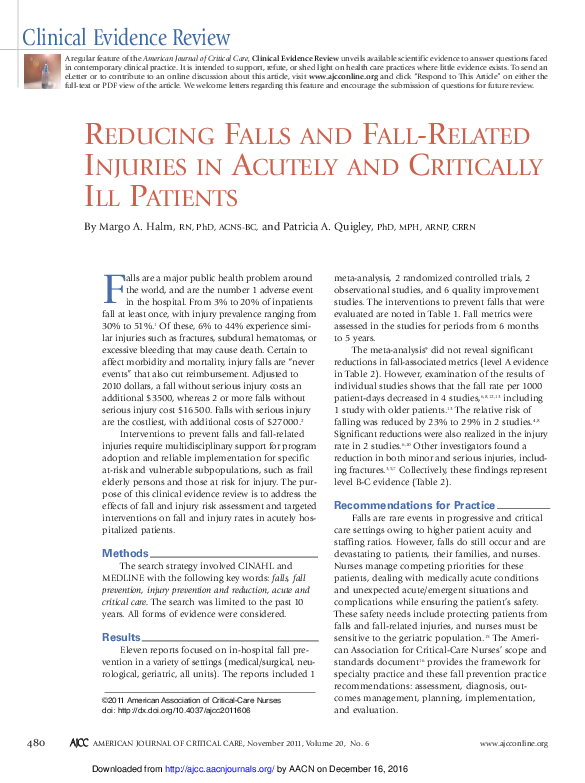 (PDF) Reducing Falls and Fall-Related Injuries in Acutely and ...