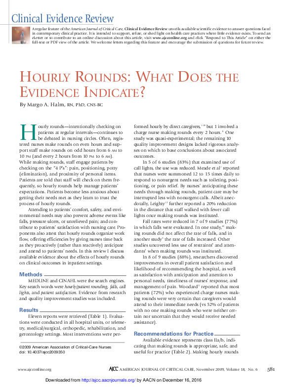 (PDF) Hourly Rounds: What Does the Evidence Indicate?