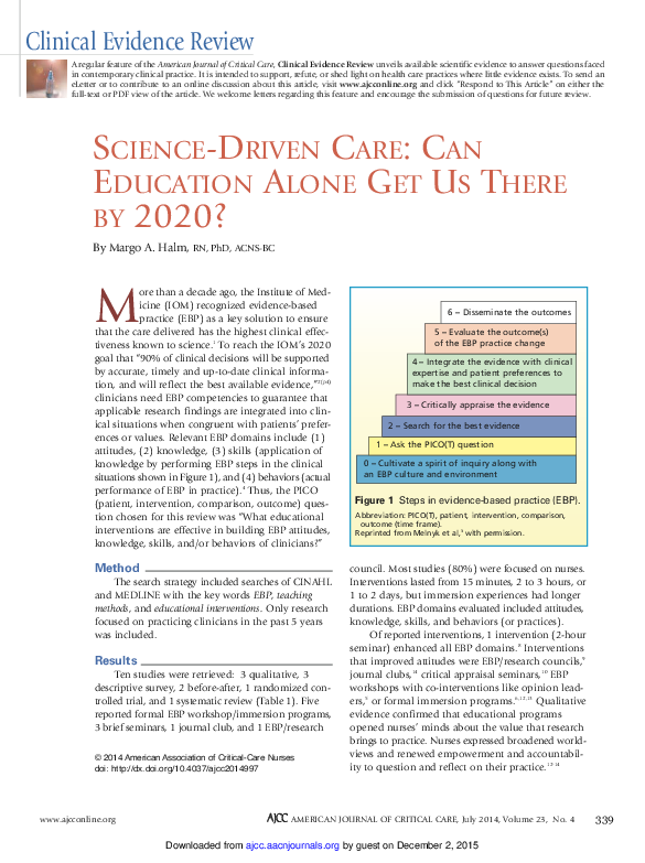(PDF) Science-driven care: can education alone get us there by 2020 ...