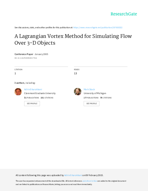 Pdf A Lagrangian Vortex Method For Simulating Flow Over 3 D Objects
